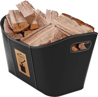 Dema Holzkorb Tasche Kaminholzkorb Brennholzkorb Brennholzholztasche Kunstleder schwarz 53x35x31cm