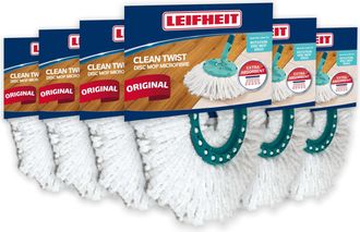 Leifheit Ersatzkopf Clean Twist Disc Mop 6er Set, für alle Bodenarten, Schmutzaufnahme Dank 2-Faser-System, saugfähiger Microfaser, mit hoher Wasser- und Schmu