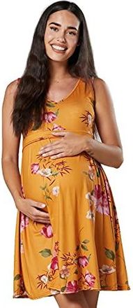 Happy Mama Femme Robe Patineuse dallaitement Maternité Double Couches. 685p (Moutarde aux Fleurs, 38-40, M)