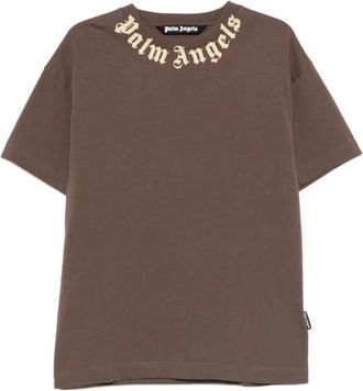 Palm Angels Homme, Tops, Brun, Taille: 2XL Neck Logo T-Shirt