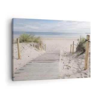 Arttor Bilder auf Leinwand Strand Düne Eintritt Leinwandbild mit Rahmen 70x50cm Wandbilder Dekoration Wohnzimmer Schlafzimmer Küche Deko Klein Wanddeko Bild 