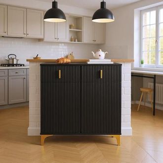 Furniture R Schwarze Unbewegliche Kücheninsel, Moderne Platzsparer, Robustes Design, Viel Stauraum, Vielseitige Verwendung im Haushalt