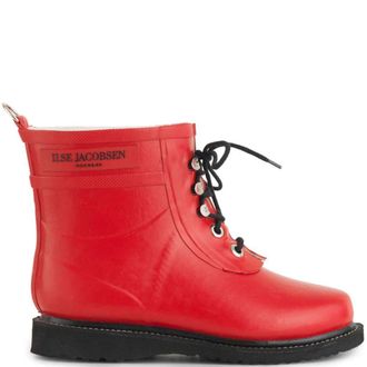Ilse Jacobsen HORNBÆK | Kurze Damen Gummistiefel aus Natur Bio Gummi | Wasserdicht | PVC Frei | Halbhohe Stiefel mit Schnürsenkel aus Baumwolle | RUB2 | Rot 41 EU