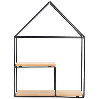 BESPORTBLE Nordisches Wandregal aus Schwarzem Eisen mit Holzrahmen Doppellagiger Wandhalter für Wohnzimmer Badezimmer und Küche Stilvolle Wanddekoration und Prak