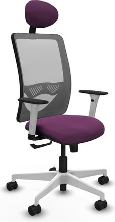 Piqueras y Crespo Violetter Schreibtischstuhl Zulema mit wei&szlig;en und schwarzen Armlehnen, h&ouml;henverstellbarer Lendenwirbelst&uuml;tze und festem Kopfteil, ausgestattet mit 3 P
