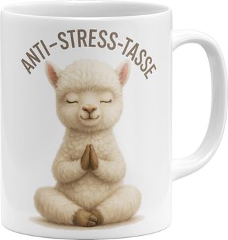 OM3 Alpaka Anti-Stress Kaffee-Tasse mit Spruch - lustige Keramiktasse Namaste-Motiv - Lama Yoga Tiermotiv - Keramik Becher - 325ml - Beidseitig Bedruckt -