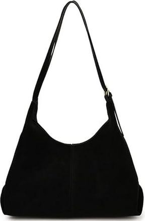 Generic Sac à bandoulière rétro en daim de couleur unie - Grand sac à bandoulière souple pour femme, voyage, shopping, travail, Noir, 12.2x4.33x11.81inch