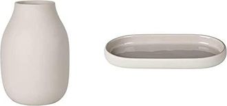 Blomus COLORA- Vase L aus Steingut, Moonbeam & SONO- Tablett aus Keramik, Moonbeam, Badezimmertablett in exklusiver Optik, Organizer, Deko, Schmuckaufbewahru