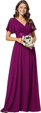 Ever-pretty Robe de Soirée en Double V-Col et Manches Courtes Rouge-Violet 40