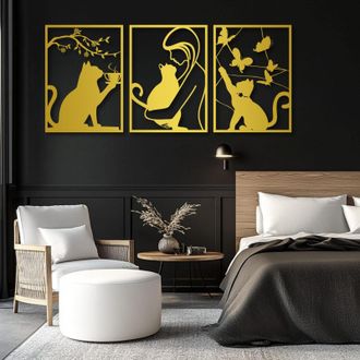 Generic Moderne minimalistische Wandkunst aus Metall, Katzen-Wanddeko, Wanddeko Frau h&auml;lt Katze, Katzen f&uuml;r Wohnzimmer, Schlafzimmer, Badezimmer (Gold, 35 H x