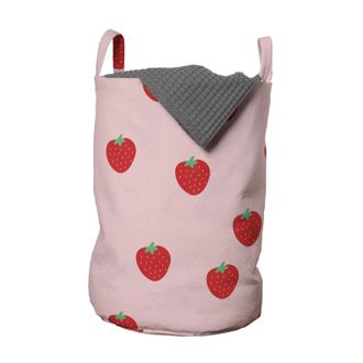 Abakuhaus Erdbeere Wäschesack, Cartoon-Sommer-Früchte, Wäschekorb mit Griffen Kordelzugverschluss für Waschsalons, 33 cm breit x 49 cm hoch, Rose Dark Pink und 