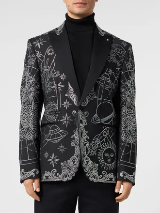 Philipp Plein Blazer Zodiaco en laine m&eacute;lang&eacute;e avec broderie de cristaux