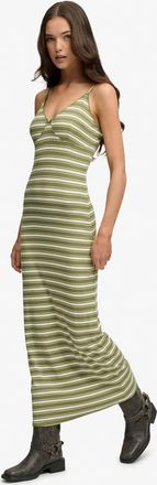 Superdry Robe longue en jersey c&ocirc;tel&eacute; &agrave; rayures - Vert olive