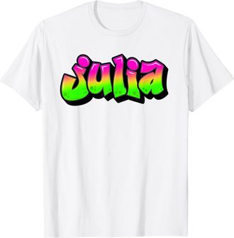 BDAZ Julia Graffiti Personalisierter Name Gr&uuml;n Rosa Frauen M&auml;dchen T-Shirt