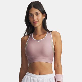 Under Armour Crossback mit offenem Rücken und mittlerer Unterstützung Sport-BH für Damen Tourmaline Rosa / City Khaki / Weiß XL