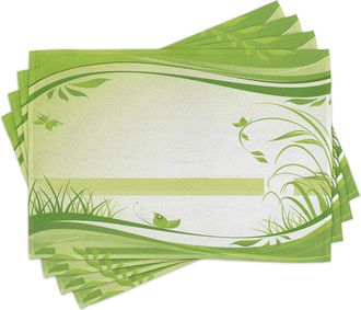 Abakuhaus Grün Platzmatten, Abstrakt Frische Natur, Waschbare Stoff Esszimmer Küche Tischdekorations Digitaldruck, Limettengrün