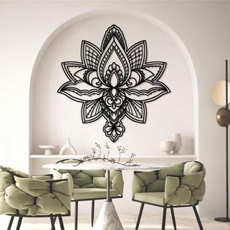 Generic Metall-Wanddeko mit Lotusblume im Boho-Stil, Lotus-Dekor, Blumensilhouette zum Aufh&auml;ngen, Yogastudio (Schwarz, 45 x 47 cm)