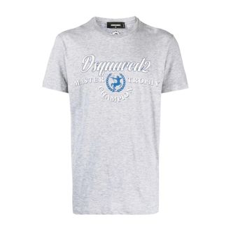 Dsquared2 Logo Print Grau Baumwollmischung T-Shirt - - Tops - Herren - Grau - M