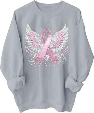 Generic T-Shirt pour Femmes sur Le Cancer du Sein Octobre Rose à Manches Longues Ruban Rose De Sensibilisation Au Cancer du Sein DOctobre Oversize Sport Sweat