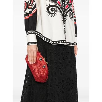 Anya Hindmarch Satin Clutch with Crystal Eyes Shoulder Bag - Red