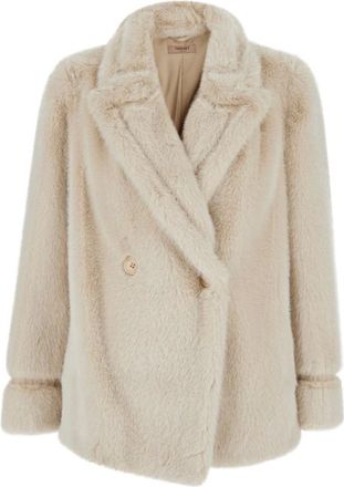 Twinset Femme, Manteaux, Blanc, Taille: 36 FR Manteau Blanc Ecofur à Double Boutonnage Femme