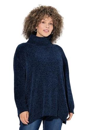 Ulla Popken Femme Grandes Tailles Pull Oversize en Maille Chenille, col Montant et Manches Longues Bleu Encre 50+ 810312740-50+