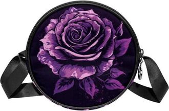 Generic Circle Sac &agrave; bandouli&egrave;re pour femme, violet et noir, petit sac &agrave; bandouli&egrave;re avec fermeture &eacute;clair, bretelles r&eacute;glables, sac &agrave; main rond d&eacute;contract&eacute; p
