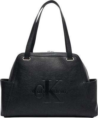 Calvin Klein Cabas &agrave; poche avec monogramme emboss&eacute; - Femme - Sacs - Noir - Taille: ONE Size