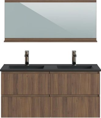 PEGANE Pegane - Meuble de Salle de Bains coloris noyer et noir - Longueur 122 x Profondeur 46 x Hauteur 58,5 cm