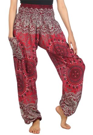 Lofbaz Haremshose Damen Boho Yogahose Pumphose Hippie Hose Kleidung Festival Outfit Sommerhose Leicht Sommer Hosen - Rose 2 Burgund XXL Große Größen