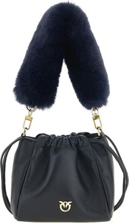 Pinko Leder Beuteltasche mit Kunstpelzgriff - - Bags - Damen - Blau - ONE SIZE