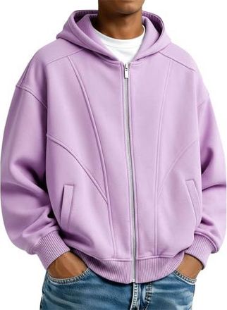 Generic Sweat &agrave; capuche &agrave; manches longues pour homme avec imprim&eacute; g&eacute;om&eacute;trique et fermeture &eacute;clair style r&eacute;tro d&eacute;contract&eacute;, violet, 3XL