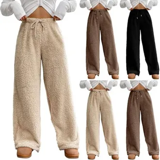 Generic Pantalon de détente Sherpa à jambe large pour femme, pantalon de pyjama en peluche douce, vêtements de nuit dhiver confortables, bas à coupe décontrac