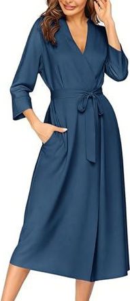 Ekouaer Peignoir pour Femme Long Bride Doux Tricoter Maternit&eacute; V&ecirc;tements de Nuit Fonc&eacute; Bleu XL