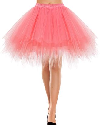 Bbonlinedress Damen T&uuml;t&uuml; Tutu Rock Minirock Petticoat Cosplay Tanzkleid Dehnbaren Mini Skater Tutu Rock Ballettrock T&uuml;llrock Damen Tanzen Kost&uuml;me Weihnachten Coral 