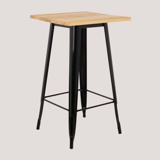 Sklum Hohe quadratische Tischplatte 60x60 cm aus Lix-Stahl Naturholz - Schwarz