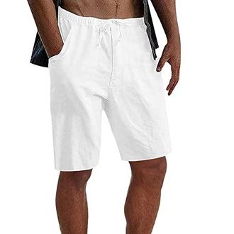 Generic Short en coton et lin pour homme - Pantalon dentra&icirc;nement pour homme - Style d&eacute;contract&eacute; - Solide - Pantalon court avec poche - Short de plage, blanc,