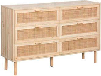 Sweeek Sweeek - Commode 6 tiroirs cannage et effet bois camargue l 120 x p 40 x h 80cm