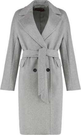 Max Mara Femme, Manteaux, Gris, Taille: 42 FR Manteau Ceintur&eacute; en Laine M&eacute;lang&eacute;e
