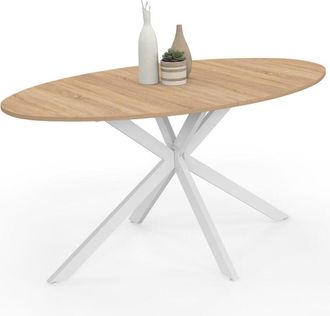 IDMarket Idmarket - Table à manger ovale alix 8 personnes pied araignée bois et blanc 150 cm