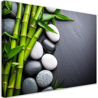 Feeby Leinwand Bilder - Bild Wohnzimmer - 60x40 1tlg - Deko Schlafzimmer Gro&szlig; - Dekoration Canvas - Gem&auml;lde - Modern Wandbilder - Kunstdruck - Zen-Steine Ba