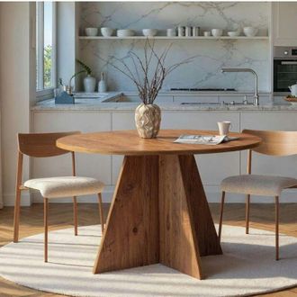 Pier Import Table &agrave; manger ronde effet bois de pin &Oslash;120 cm MARFA