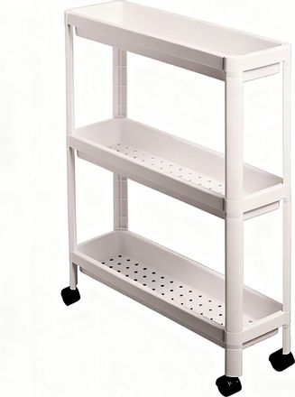 Generic Rollwagen 17,8cm Schmaler Rollwagen PP-Kunststoff Leicht Zu Montieren Mehrzweckwagen Turmregal für Küche, Wäsche und Enge Stellen(White,57.5 * 17.8 * 