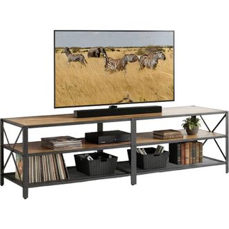 Relaxdays Relaxdays TV-Lowboard, 4 F&auml;cher, offenes TV-Regal bis 75 Zoll, Fernsehtisch, HxBxT: 52 x 180 x 39 cm, braun/schwarz