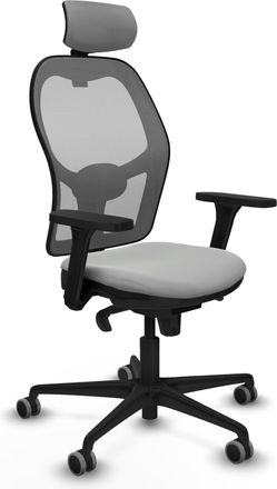 Piqueras y Crespo Schreibtischstuhl aus grauem Netzgewebe mit 3D-Armen, h&ouml;henverstellbare Lendenwirbelst&uuml;tze und h&ouml;henverstellbares Kopfteil, Grau/Hellgrau