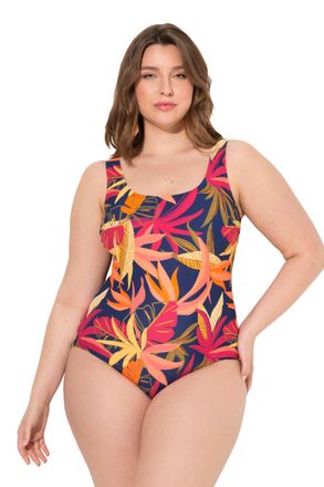 Ulla Popken Damen große Größen Übergrößen Plus Size Badeanzug, Wald, ohne Softcups, Rundhals, Vorderfutter
