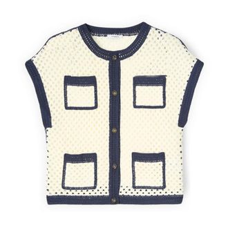 Motivi Cardigan mit Lochmuster und Taschen - - Knitwear - Damen - Wei&szlig; - XS