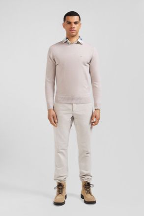 Eden Park Pull Col Rond En Laine Et Coton Beige Coupe Regular