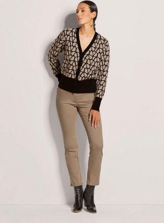 Madeleine Strickjacke Langarm Jacquard-Cardigan mit Kaschmir Verk&uuml;rzte Strickjacke mit V-Ausschnitt, Knopfleiste