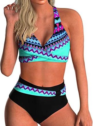 Minetom Femme Maillots de Bain Taille Haute Deux Pi&egrave;ces Ensemble Imprim&eacute; Push Up Bikini Set Vacances Plage Swimwear Swimsuit Z2 Violet 40